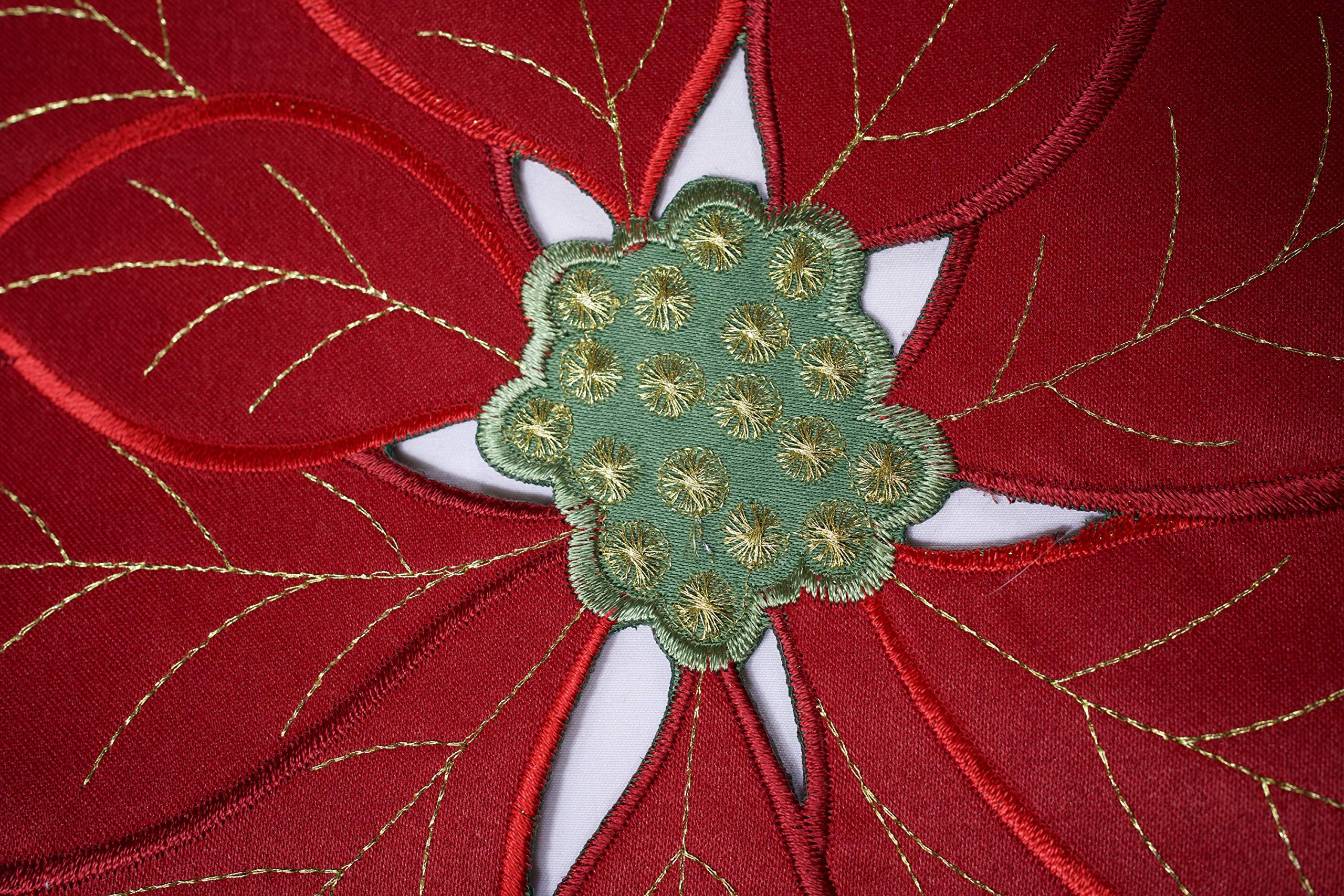 Christmas Poinsettia Shaped Red Table Runner Tablecloth Embroidered Holiday Decoration Decor (16" x 34")