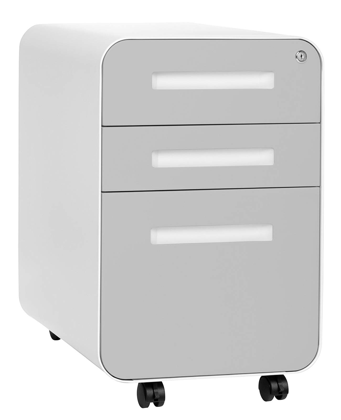 Laura Davidson Furniture Stockpile 3 Drawer File Cabinet with Lock - Under Office Desk Metal Filing Cabinet, Legal/Letter File Folders, Wheels and Stationary Feet, Pre-Assembled, Light Grey Faceplate