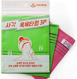 9pcs genuine korean/asian exfoliating bath washcloth, skin massage (green 6pcs, red 3pcs) genuine korean italy towel, removing dry, dead skin cells, cleaning pores, reusable