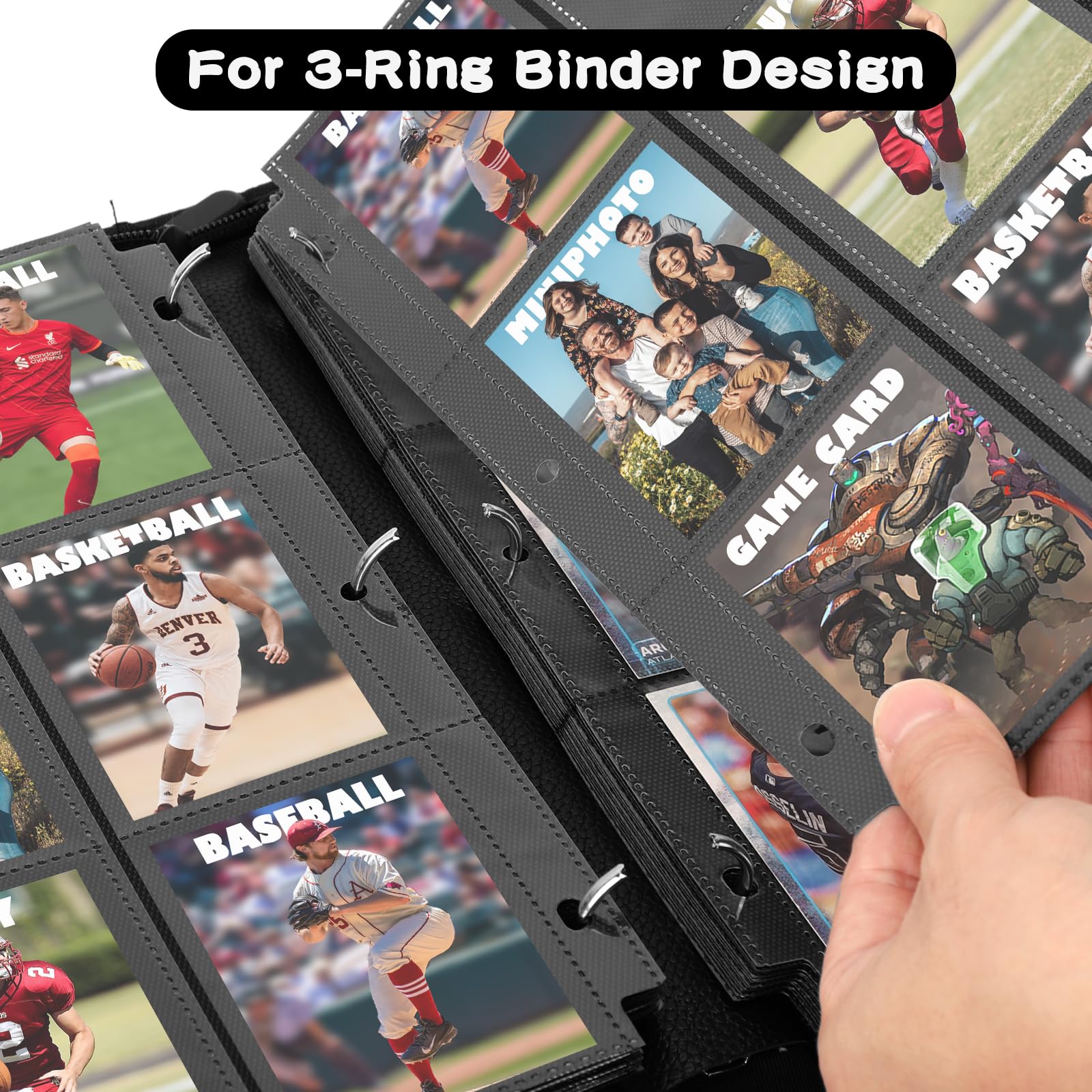 450 Pockets Trading Baseball Card Sleeves Binder, 25 Pages Double-Sided Protector Sports Card Binder Fit for MTG YU-GI-OH Cards, Football Cards, Game Cards, Standard Sized Cards for 3-Ring Binder