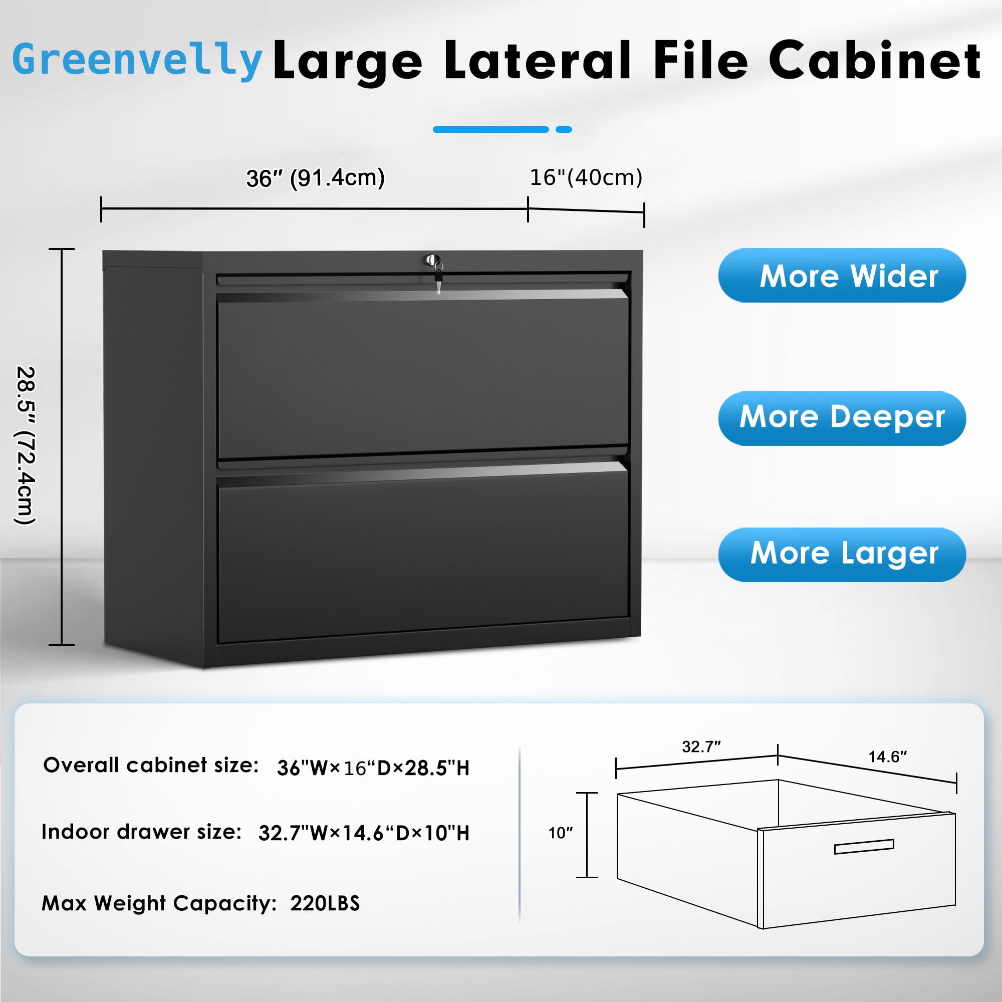 Greenvelly 3 Drawer File Cabinet on Wheels, Rolling Filing Cabinet with Lock, Metal File Cabinets with Legal/Letter /A4 Size for Office and Home, Under Desk, Blue