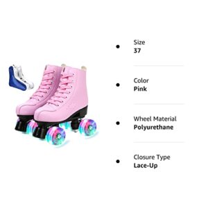 XUDREZ Roller Skates for Women Men Cozy PU Leather High-top Roller Skates for Beginner Double-Row PU Wheels, Professional Indoor Outdoor Roller Skates with Shoes Bag (Pink Flash,37)