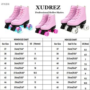 XUDREZ Roller Skates for Women Men Cozy PU Leather High-top Roller Skates for Beginner Double-Row PU Wheels, Professional Indoor Outdoor Roller Skates with Shoes Bag (Pink Flash,37)