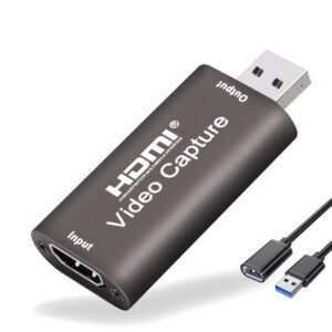 audio video capture card with usb extension cable，input 4k@60fps, output 1080p@60fps ， hdmi to usb capture card for broadcast live and record with dslr, camcorder, or action camera（coffee）