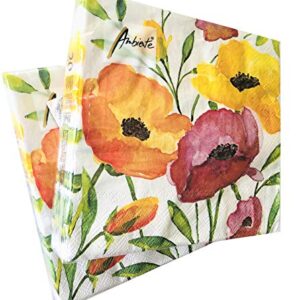 20-ct 13x13 Decorative Napkins for Decoupage Orange Poppy Napkins Mother's Day Floral Napkins Father's Napkins Decorative Paper Napkins Disposable Pretty Flower Lunch Cocktail Napkins Aquarell Poppy