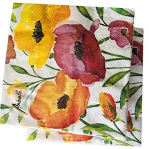 20-ct 13x13 Decorative Napkins for Decoupage Orange Poppy Napkins Mother's Day Floral Napkins Father's Napkins Decorative Paper Napkins Disposable Pretty Flower Lunch Cocktail Napkins Aquarell Poppy