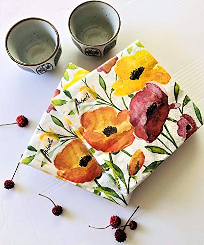 20-ct 13x13 Decorative Napkins for Decoupage Orange Poppy Napkins Mother's Day Floral Napkins Father's Napkins Decorative Paper Napkins Disposable Pretty Flower Lunch Cocktail Napkins Aquarell Poppy