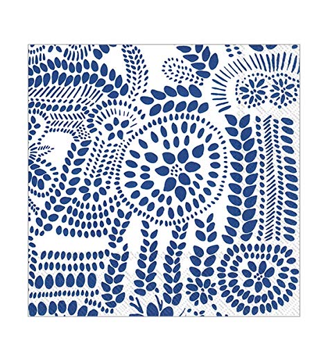 Marimekko Decorative Paper Napkins Blue and White Party Napkins, 6.5" x 6.5" Pak 40