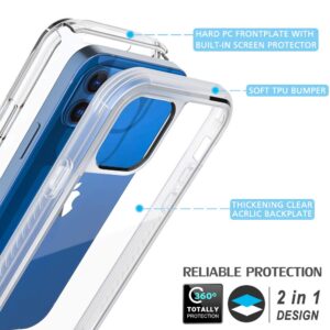 Cyberowl Compatible with iPhone 12 Case/iPhone 12 Pro Case 6.1 inch with Built-in Screen Protector Full-Body Rugged Slim Fit Shockproof Hard Plastic & Soft TPU Resistant Cover (Clear)