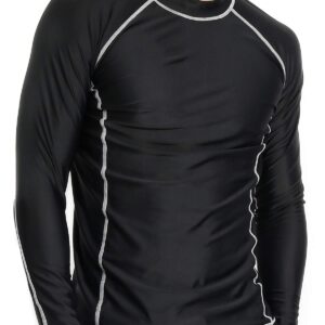 Actleis Men's Long Sleeve Rash Guard, UPF50+ UV Sun Protection Swimming Shirts Quick Dry Surf Tee L Black