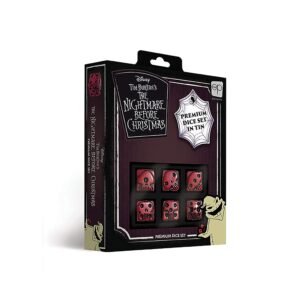 USAOPOLY Nightmare Before Christmas Premium Dice Set | Collectible d6 Dice | Red & Black Custom Dice with Collectible Tin Case | Officially Licensed Disney 6-Sided Dice (AC004-291-002000-12)