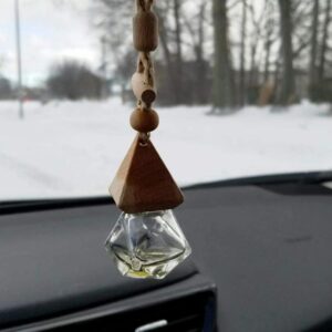 4 Pack,6ml(1/5 Fl Oz) Refillable Car Essential Oil Diffuser,Empty Car Air Freshener Pendant Perfume Aromatherapy Vials-Clear Glass Bottle With Wooden Caps & Hanging String-FREE 1 Funnel&Dropper