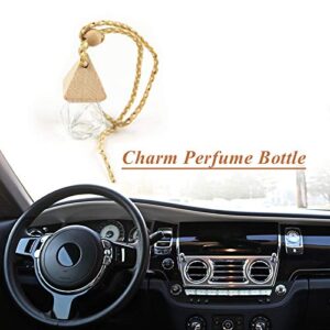 4 Pack,6ml(1/5 Fl Oz) Refillable Car Essential Oil Diffuser,Empty Car Air Freshener Pendant Perfume Aromatherapy Vials-Clear Glass Bottle With Wooden Caps & Hanging String-FREE 1 Funnel&Dropper