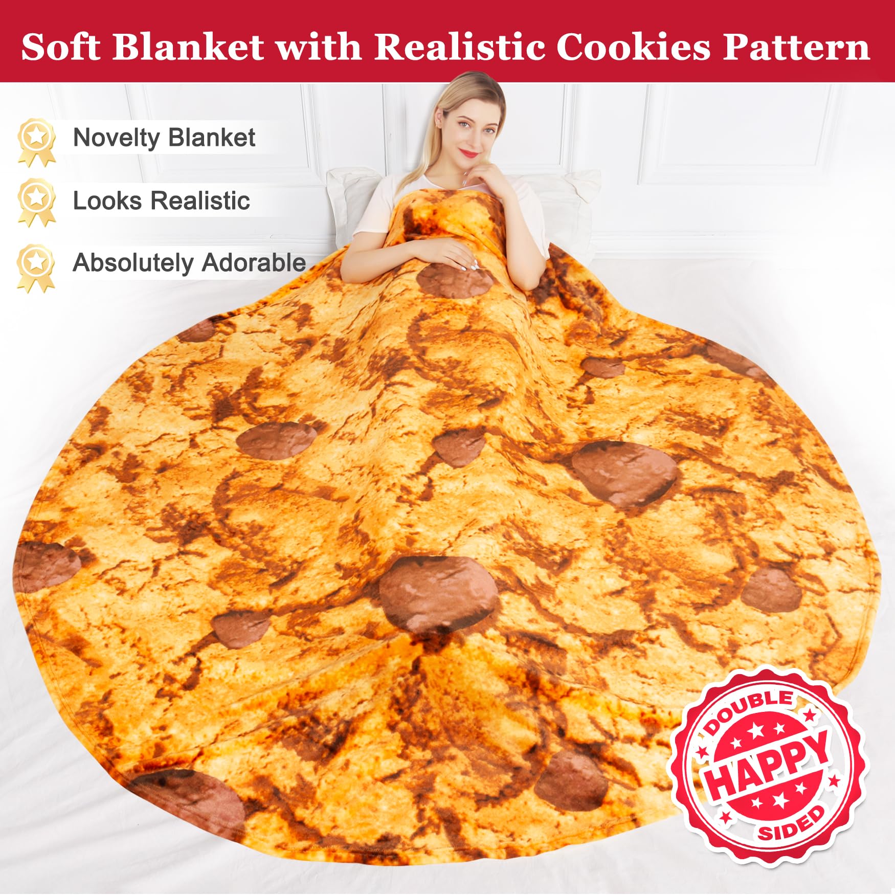 Jorbest Cookies Blanket for Adults and Kids, Double Sided Funny Food Throw Blanket for Everyone, Novelty Gifts for Teens, 285 GSM Soft Flannel Taco Blanket, 71 inches