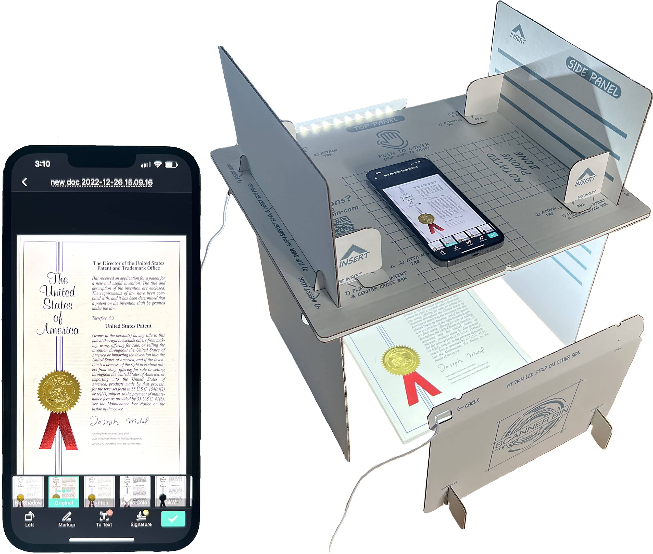 Scanner Bin Pro - Phone Scanner Stand for Photo and Document scanning (Also Used as a Document Camera, Invented & Produced in The USA)