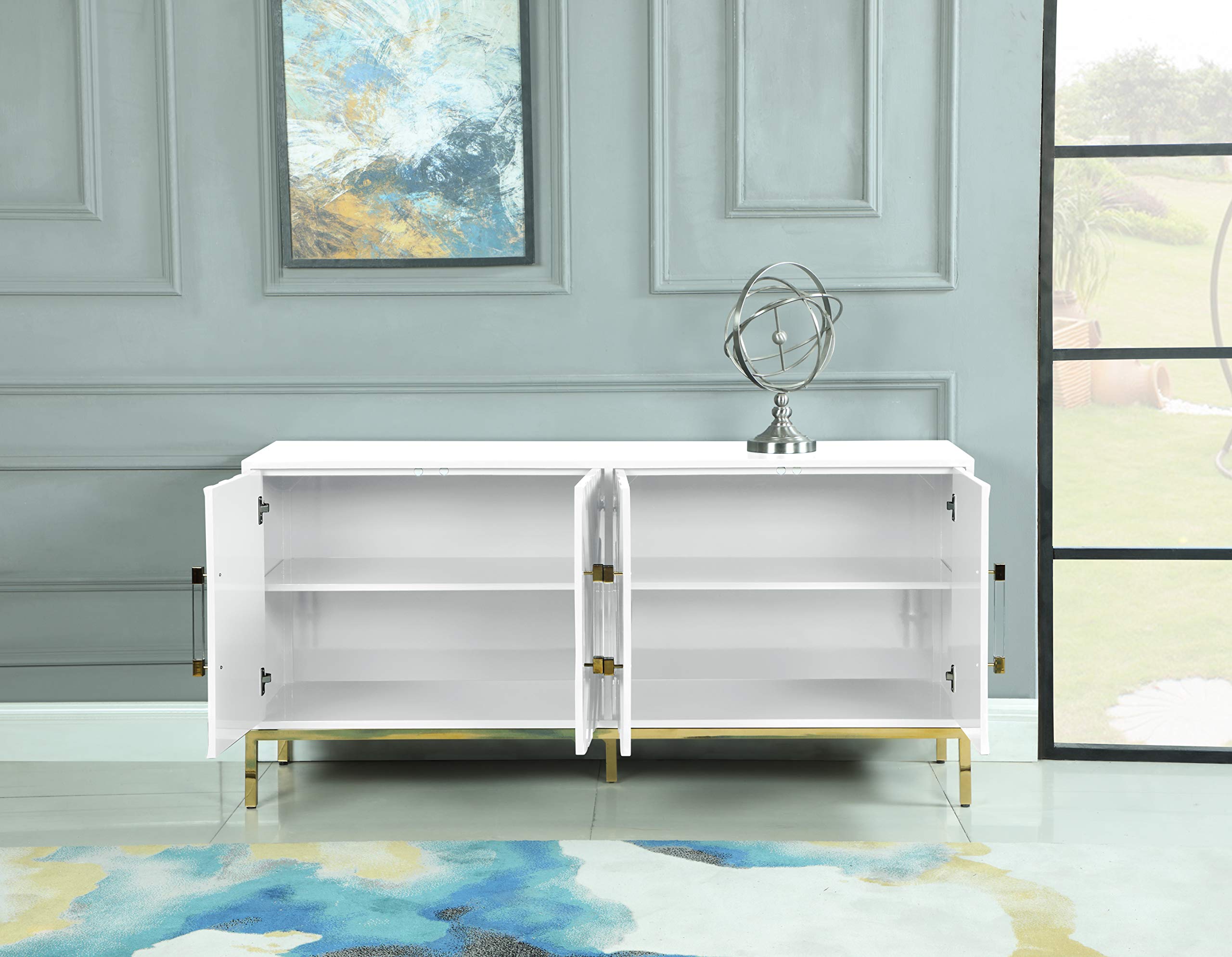 Best Master Furniture Tamari High Gloss Lacquer Sideboard/Buffet, White