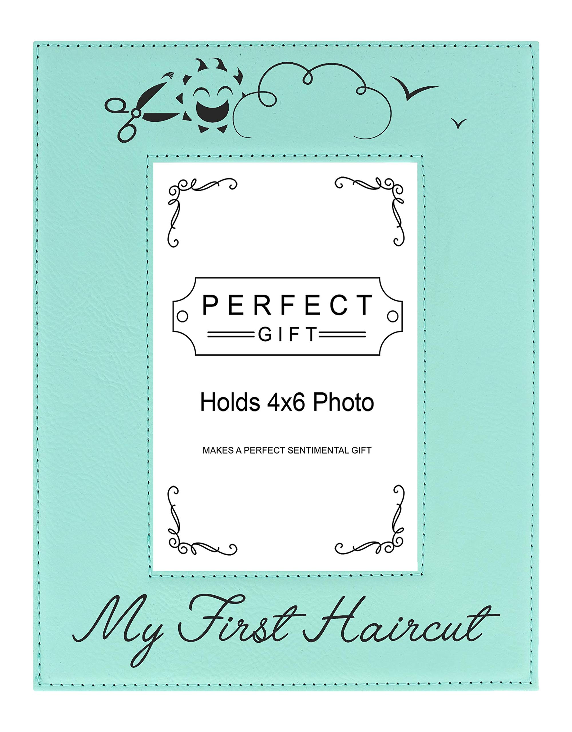 Baby's 1st Haircut For Baby My First Haircut 4x6 Leatherette Photo Frame Teal