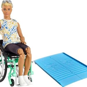 Barbie Ken Fashionistas Doll #167 with Wheelchair and Ramp Wearing Tie-Dye Shirt, Black Shorts and Accessories (Amazon Exclusive)