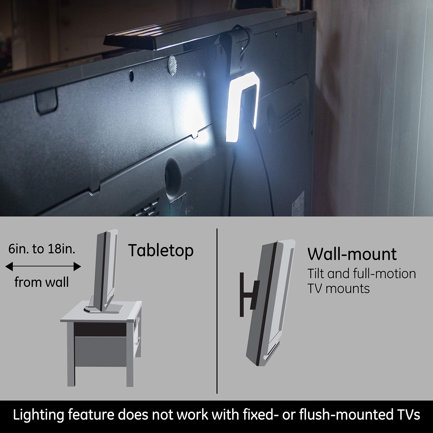 GE Enlighten HD Hover Antenna with Bias Lighting, Long Range, Mounts Directly on TV, Passive, 53592