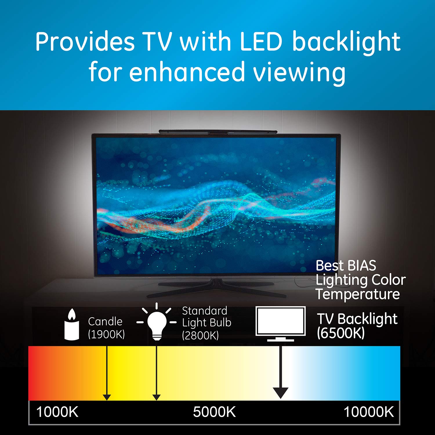 GE Enlighten HD Hover Antenna with Bias Lighting, Long Range, Mounts Directly on TV, Passive, 53592