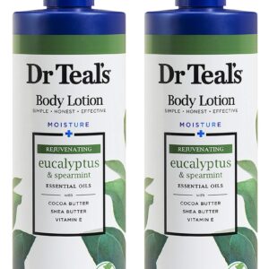 Dr Teal's Body Lotion - Moisture Plus - Rejuvenating Eucalyptus & Spearmint Essential Oils, 18 Fl Oz 2-Pack (36 Fl Oz)