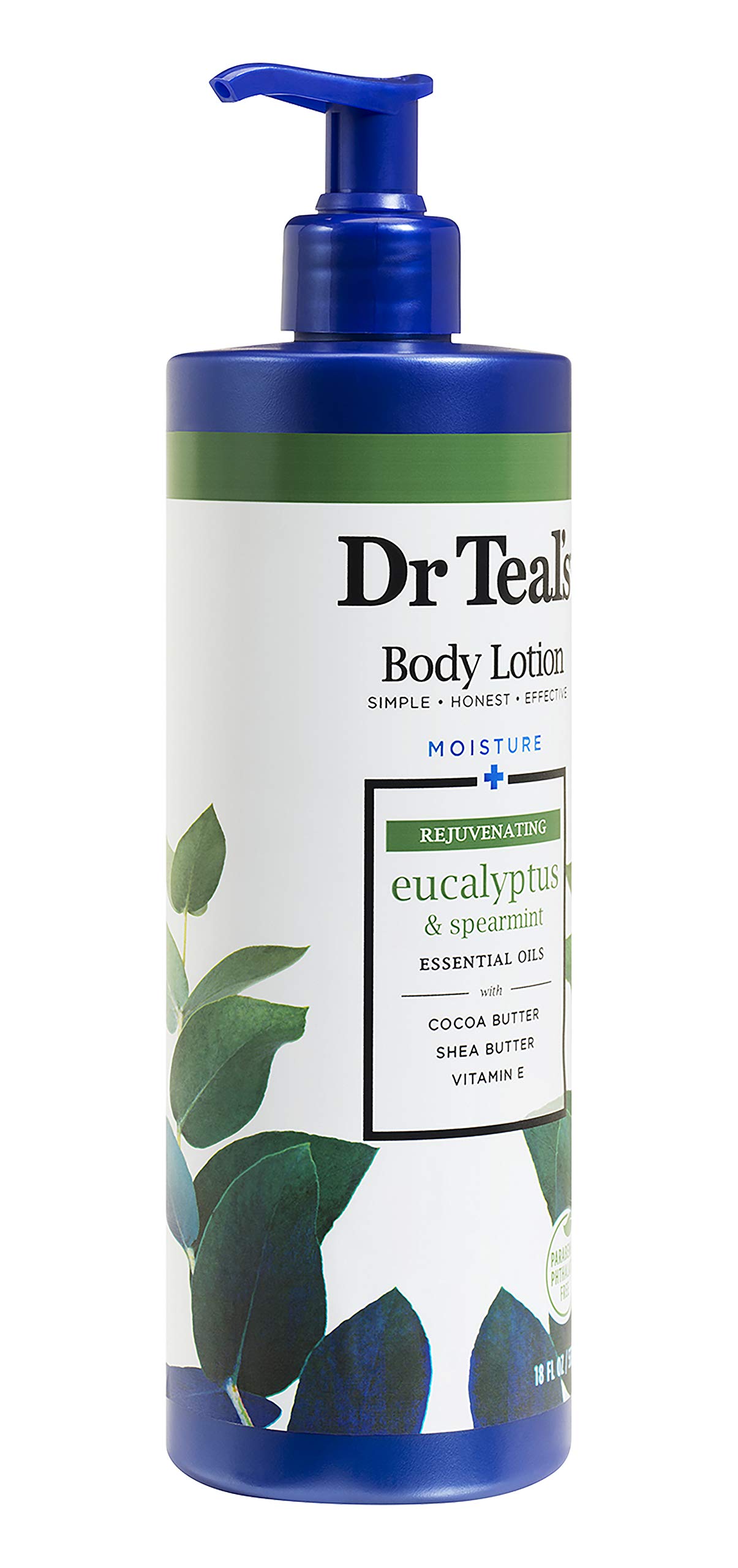 Dr Teal's Body Lotion - Moisture Plus - Rejuvenating Eucalyptus & Spearmint Essential Oils, 18 Fl Oz 2-Pack (36 Fl Oz)