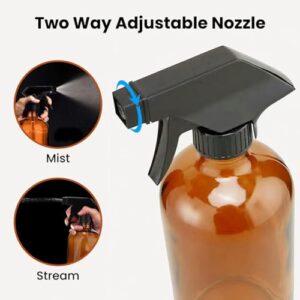 Chef's Star Amber Glass Bottles, Glass Spray Bottles for Cleaning Solutions, Plants, Hair Care, Kitchen, Empty, Reusable Misting Spritzer with 2 Adjustable Spray Settings, 16 Oz, Pack of 2