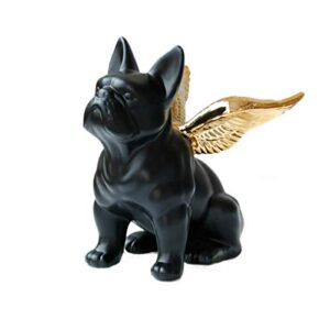 animal garden ornaments decoration home decor ornament gift black french bulldog statue with gold wing ceramic modern art animal figurine handmade decorative collectible