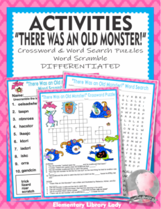 activities: there was an old monster by rebecca, adrian, and ed emberley helen cooper - includes crossword puzzle, word searches, and word scramble