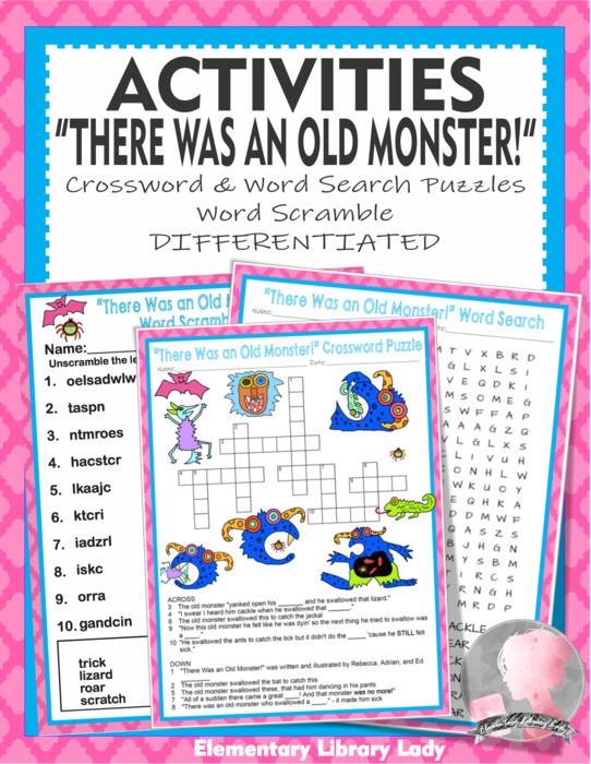 Activities: There Was an Old Monster by Rebecca, Adrian, and Ed Emberley Helen Cooper - Includes Crossword Puzzle, Word Searches, and Word Scramble