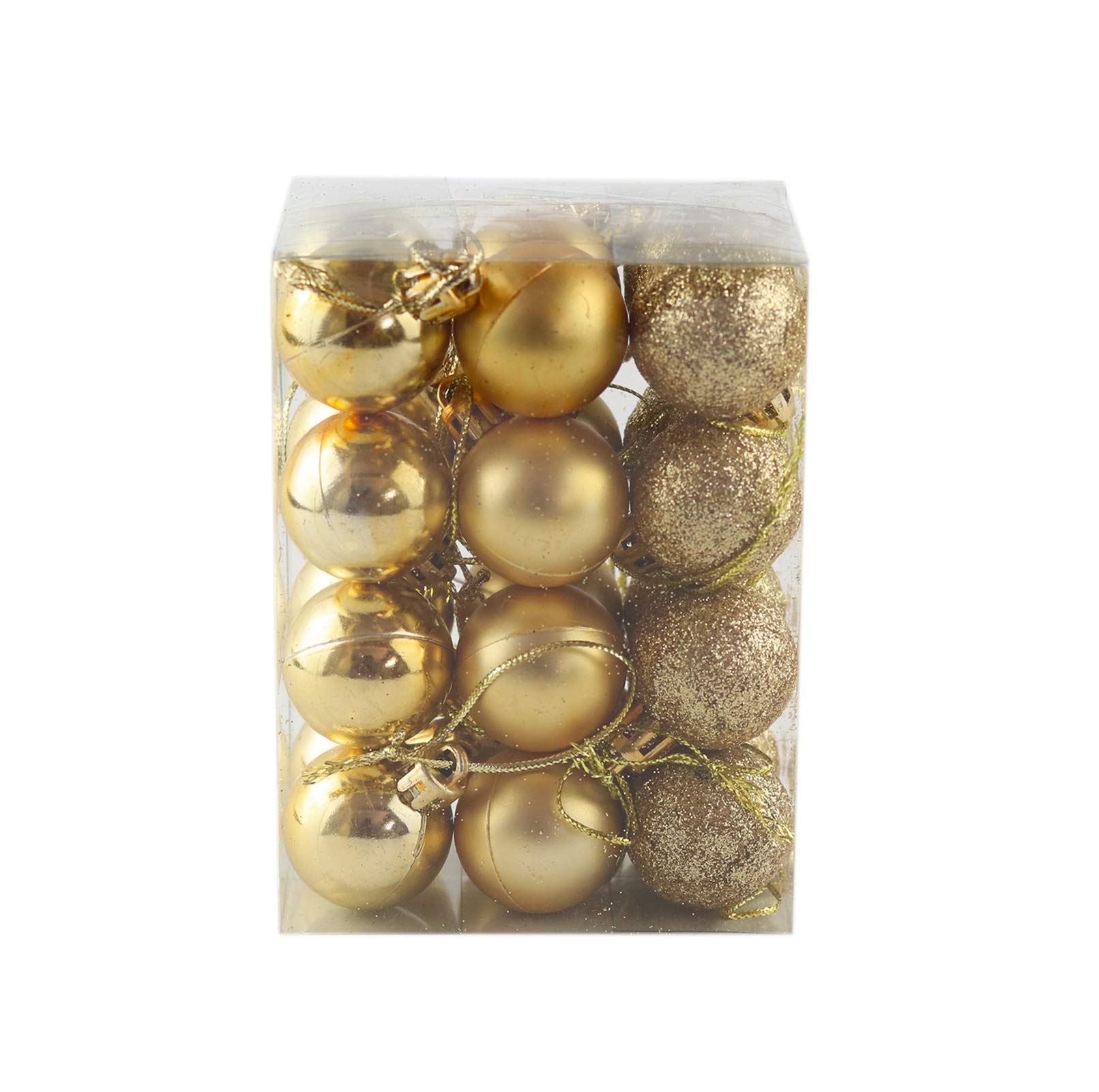 Bestjybt 24pcs 1.18" Small Christmas Ball Ornaments Shatterproof Christmas Decorations Tree Balls for Holiday Wedding Party Decoration, Tree Ornaments Hooks Included (Gold, 3cm/1.18")