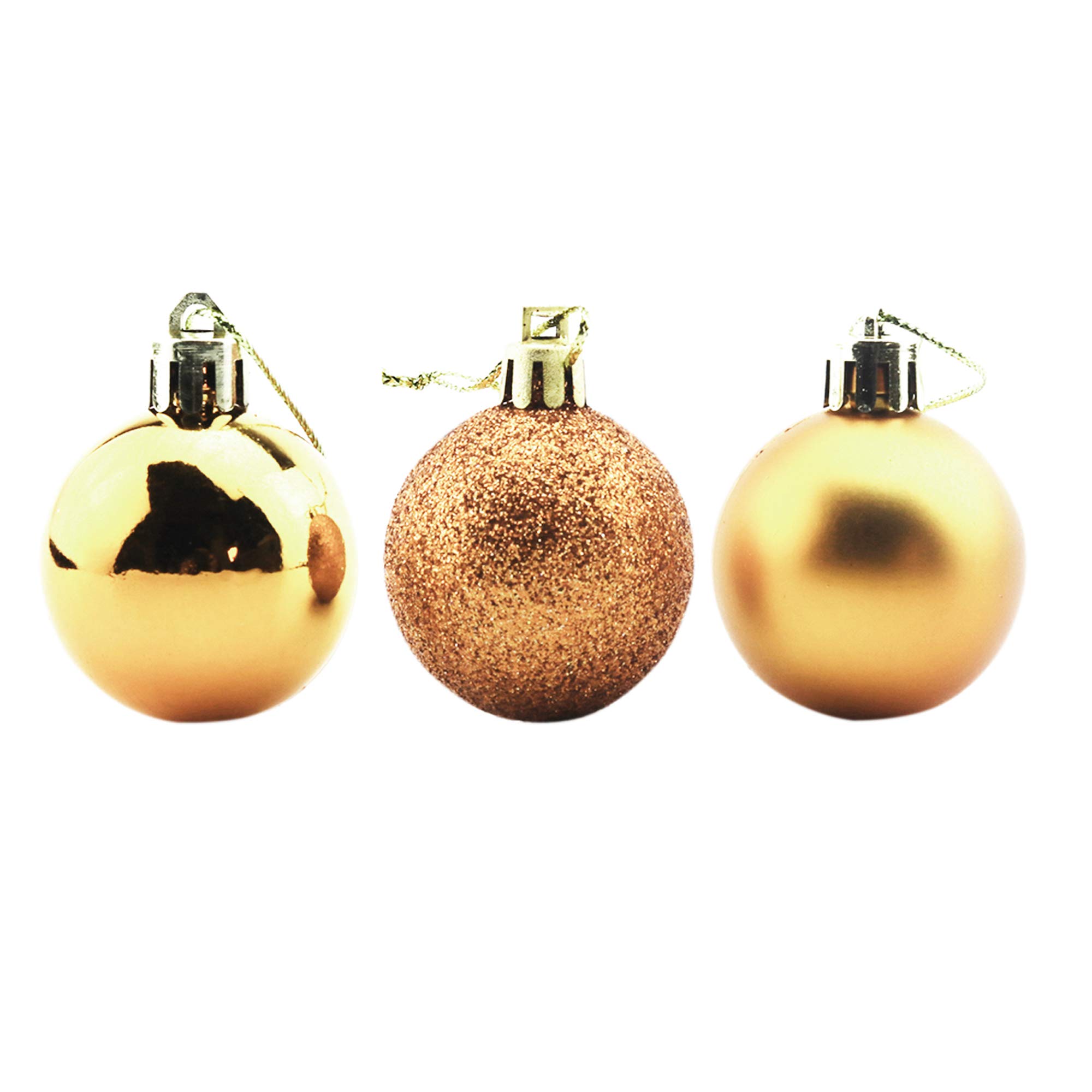 Bestjybt 24pcs 1.18" Small Christmas Ball Ornaments Shatterproof Christmas Decorations Tree Balls for Holiday Wedding Party Decoration, Tree Ornaments Hooks Included (Gold, 3cm/1.18")