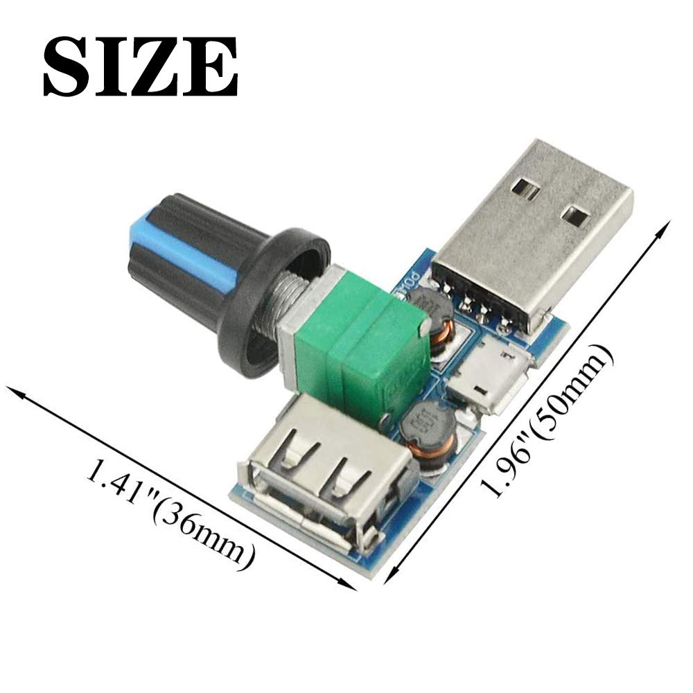 USB Fan Speed Controller, DC 5V Stepless Mini USB Fan Governor DC 4-12V to 2.5-8V 5W Regulator Speed Control Knob with Switch(3PCS)