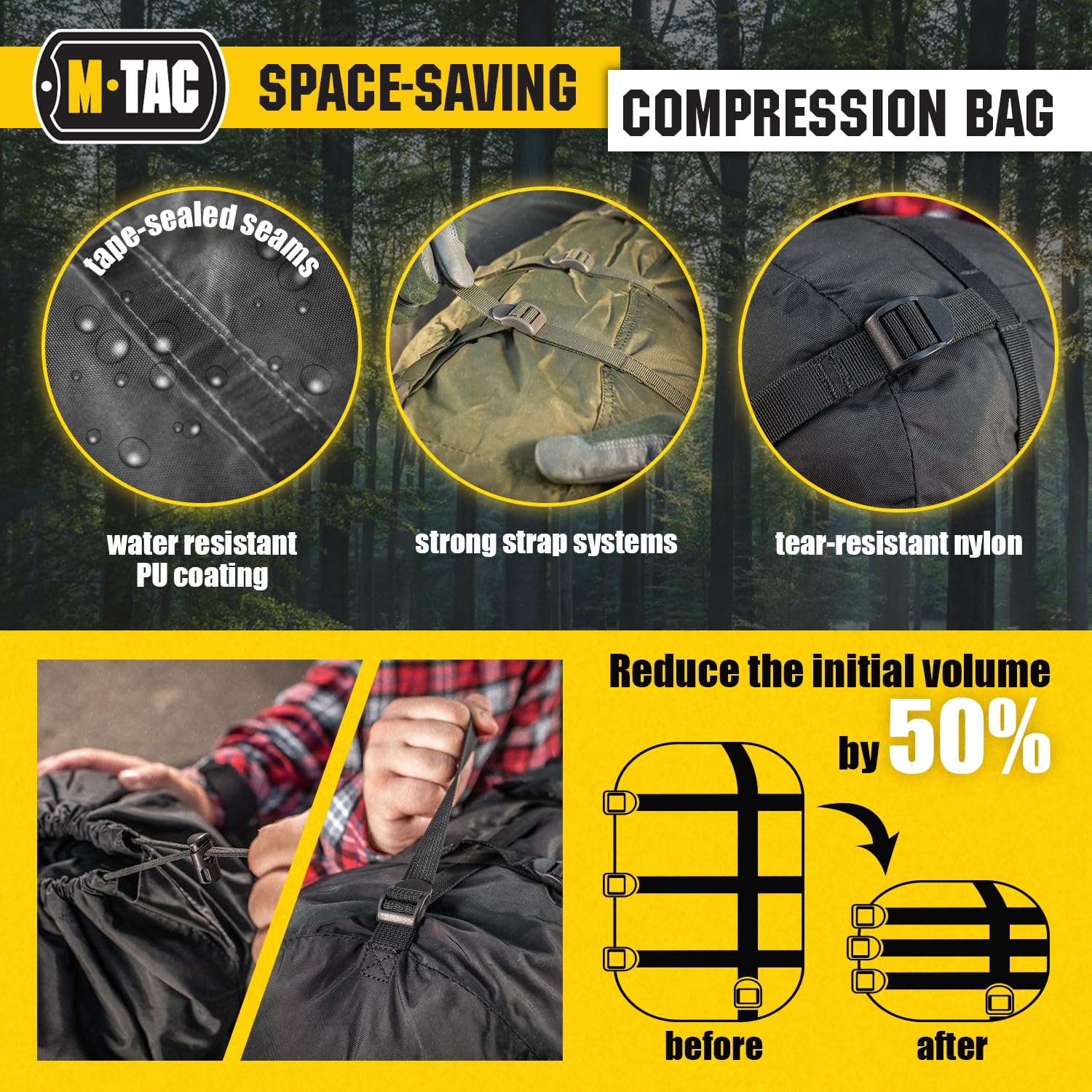 M-Tac Compression Stuff Sack for Sleeping Bag Military Water Resistant Compression Bag Lightweight Nylon Compression Sack for Travel, Camping, Hiking, Outdoor (Olive, L - 24 liters)