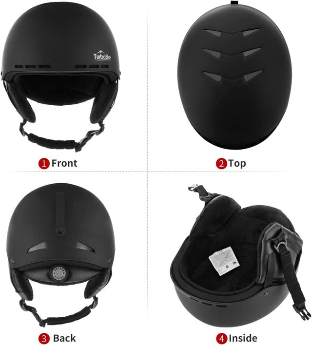 TurboSke Ski Helmet, Snowboarding Helmet for Men, Women and Youth (S, Black)