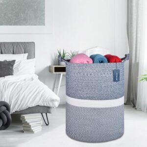 COMSE Extra Large Blanket Basket, Tall Laundry Basket, Laundry Hamper, 15.7”x 21.7”, Storage Basket, Blanket Basket for Living room, Toy Basket, Woven Basket, Clothes Baskets,Blend Navy Blue/White