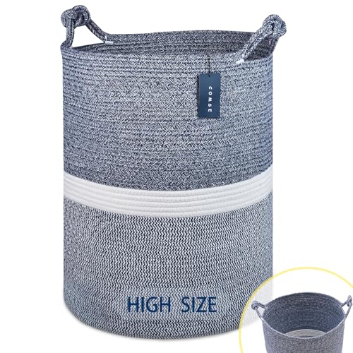 COMSE Extra Large Blanket Basket, Tall Laundry Basket, Laundry Hamper, 15.7”x 21.7”, Storage Basket, Blanket Basket for Living room, Toy Basket, Woven Basket, Clothes Baskets,Blend Navy Blue/White