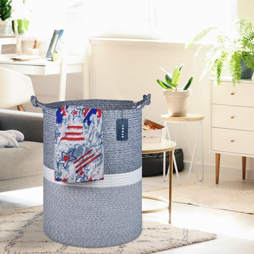 COMSE Extra Large Blanket Basket, Tall Laundry Basket, Laundry Hamper, 15.7”x 21.7”, Storage Basket, Blanket Basket for Living room, Toy Basket, Woven Basket, Clothes Baskets,Blend Navy Blue/White