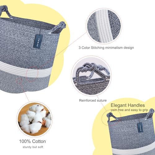 COMSE Extra Large Blanket Basket, Tall Laundry Basket, Laundry Hamper, 15.7”x 21.7”, Storage Basket, Blanket Basket for Living room, Toy Basket, Woven Basket, Clothes Baskets,Blend Navy Blue/White