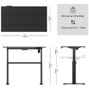 Fenge Height Adjustable Standing Desk- 43x24’’ Electric Stand Up Desk - Sit Stand Desk, Ultra-Quiet Motor, Home Office Workstation, Black