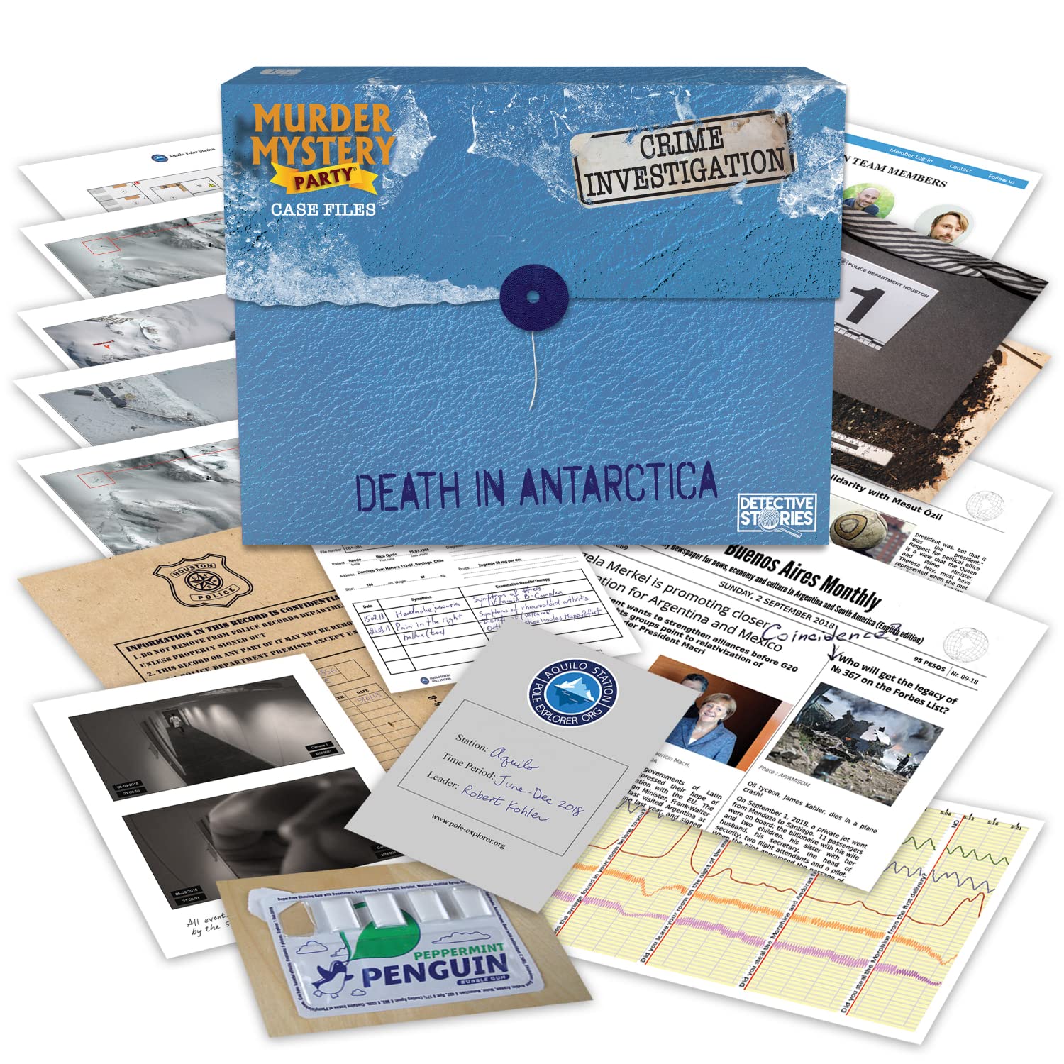 Murder Mystery Party, Death in Antarctica, Case File Game for 1+ Players, Ages 14 and Up