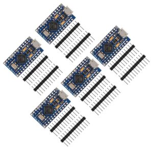 aitrip 5 pcs pro micro atmega32u4 5v/16mhz module board with 2 row pin header compatible with arduino leonardo replace atmega328 pro mini (5pcs)