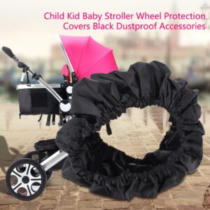 4Pcs Baby Stroller Wheel Cover, Infant Pram Stroller Wheel Protection Covers Black Dust Tire Cover(L)