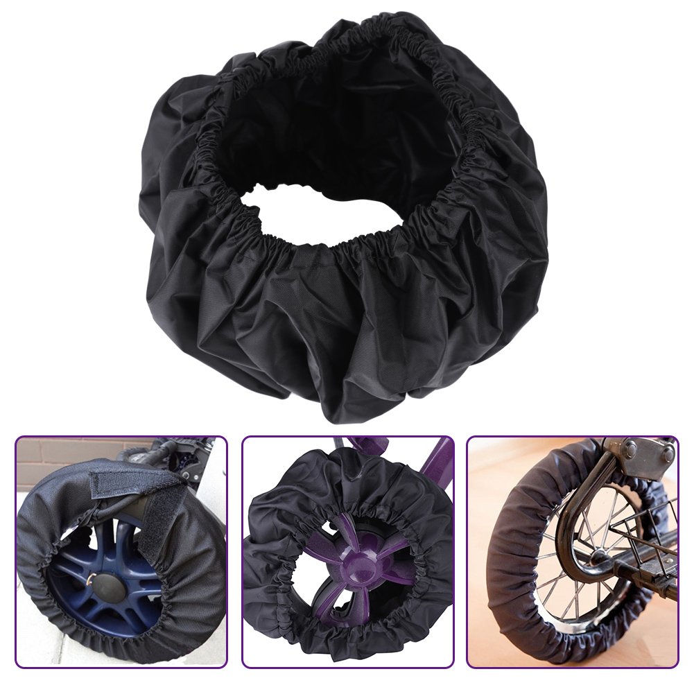 4Pcs Baby Stroller Wheel Cover, Infant Pram Stroller Wheel Protection Covers Black Dust Tire Cover(L)