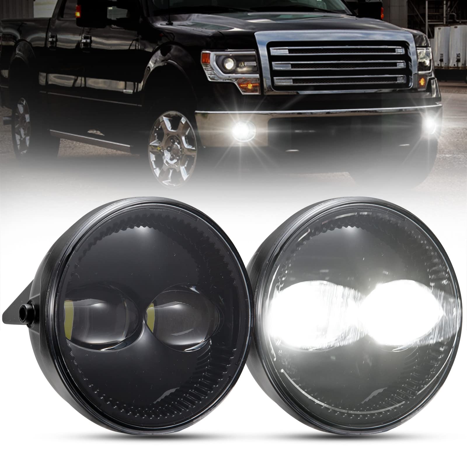 BUNKER INDUST f150 LED Fog Lights Compatible with Ford F-150 2009 2010 2011 2012 2013 2014, 1 Pair OEM Replacement Front Bumper Driving 4.5" Round Fog Lamp Kit