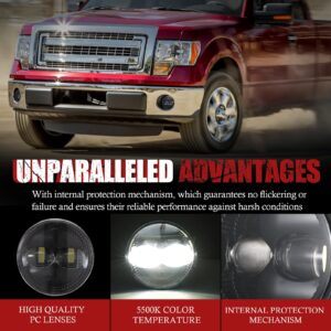 BUNKER INDUST f150 LED Fog Lights Compatible with Ford F-150 2009 2010 2011 2012 2013 2014, 1 Pair OEM Replacement Front Bumper Driving 4.5" Round Fog Lamp Kit