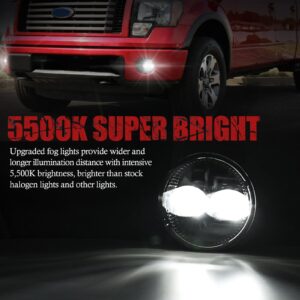 BUNKER INDUST f150 LED Fog Lights Compatible with Ford F-150 2009 2010 2011 2012 2013 2014, 1 Pair OEM Replacement Front Bumper Driving 4.5" Round Fog Lamp Kit