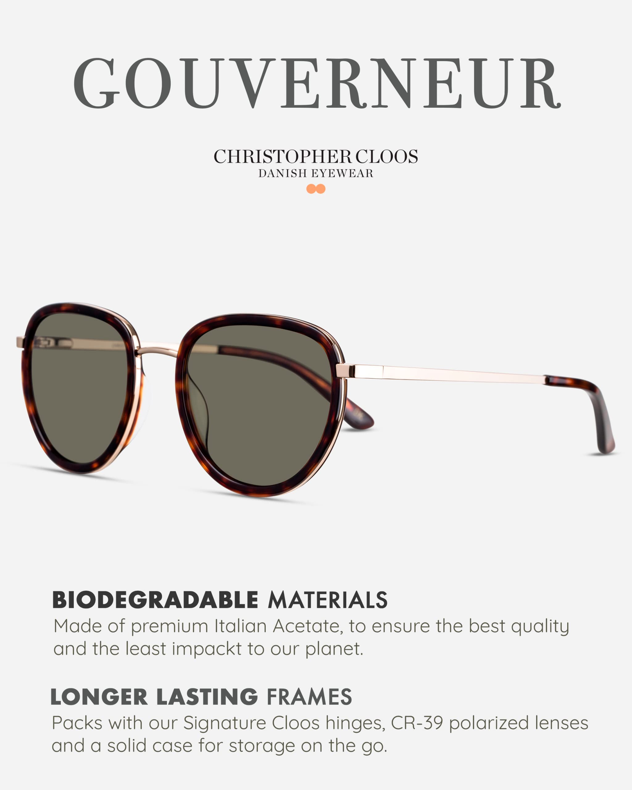 Christopher Cloos - Gouverneur Espresso - Aviator Polarized Sunglasses for Men & Women with Case - Trendy Sun UV Protection Glasses - Unisex