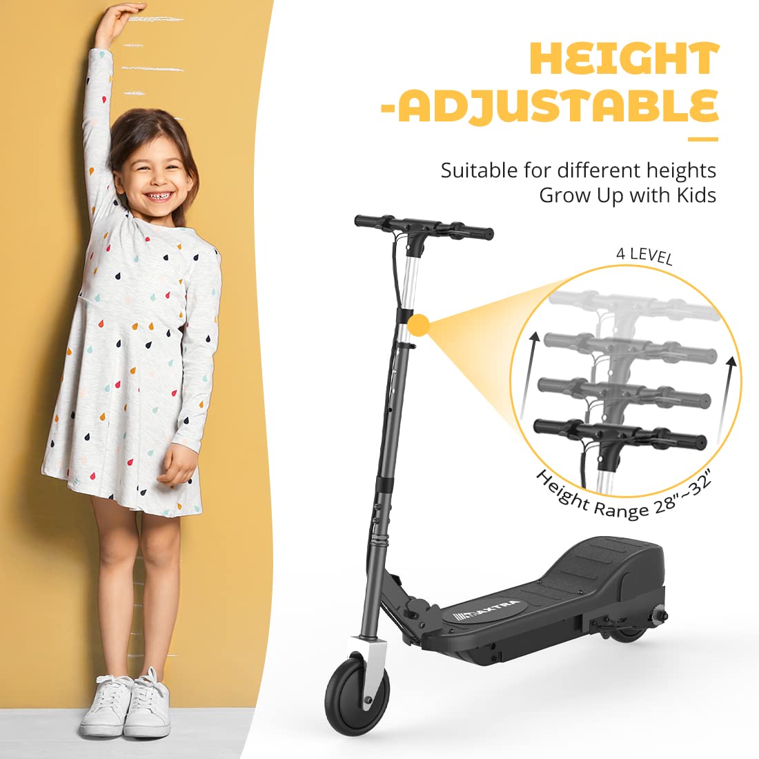 MAXTRA Electric Scooter for Kids Ages 6-12, 60 Mins Long Battery Life, Foldable ＆ Adjustable Handlebar Height