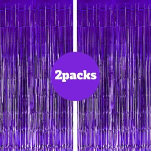 Erweicet 2 Pack 3ft X 9.8ft Purple Fringe Tinsel Backdrop for Birthday Party Foil Fringe Curtain Party Streamers for Party Decorations